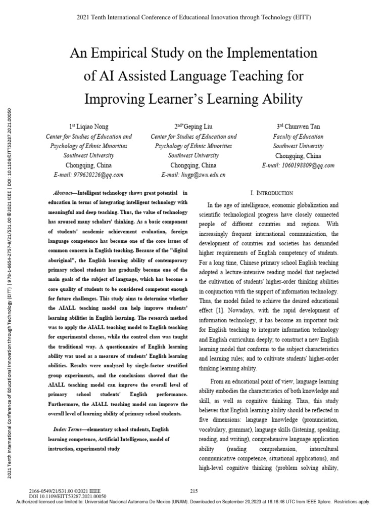 An Empirical Study On The Implementation of AI Assisted Language Teaching For Improving Learners ...