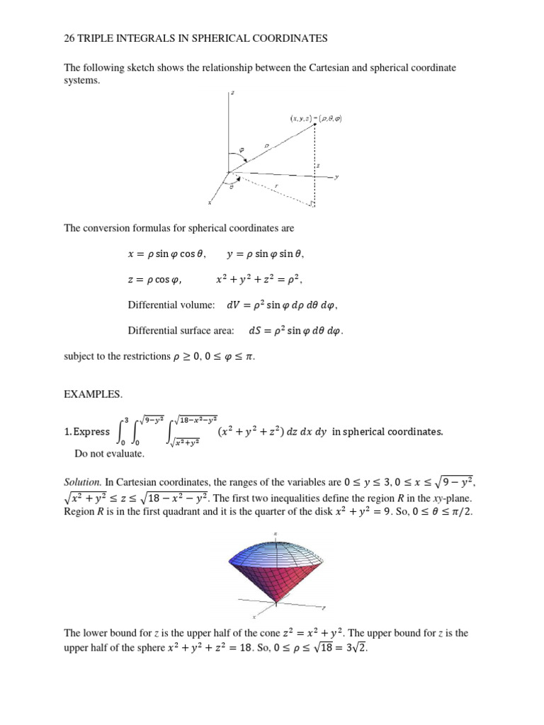 26 Triple Integrals in Spherical Coordinates | PDF | Sphere | Cartesian ...