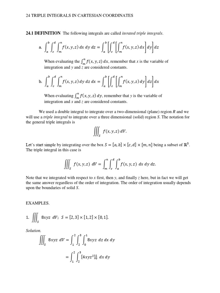 24 Triple Integrals in Cartesian Coordinates | PDF