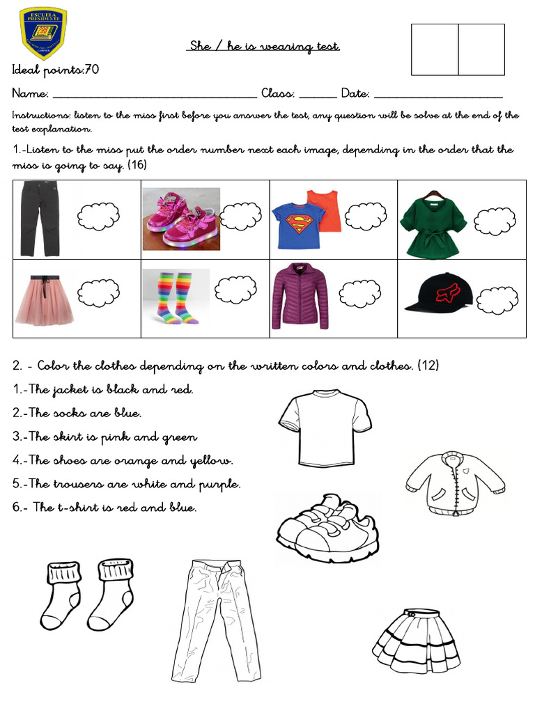 Clothing Vocabulary Test Worksheet | PDF