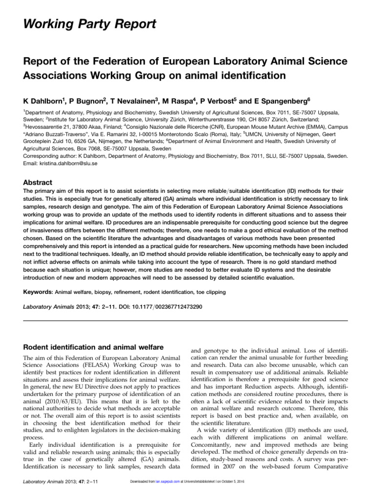 Rodent ID Methods & Animal Welfare | PDF