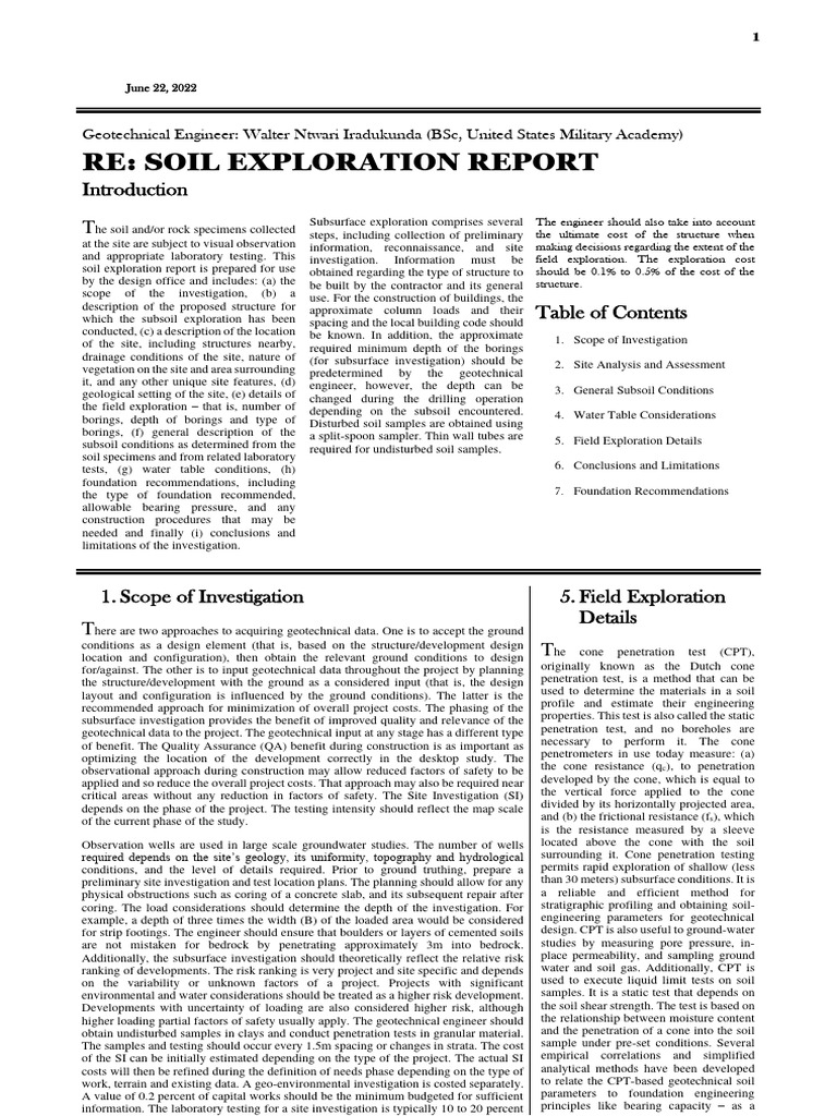 Soil Exploration Report_Walter Iradukunda | PDF | Geotechnical ...