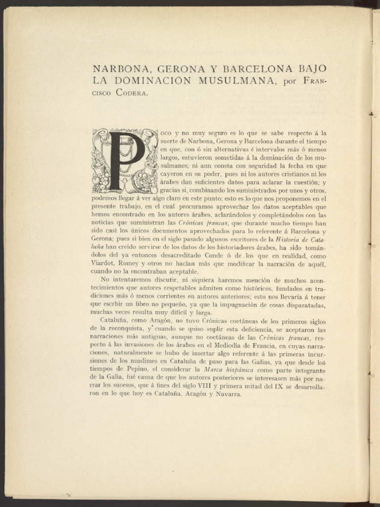 Barcelona Gerona y Narbona Bajo La Dominacion Musulmana Francisco ...