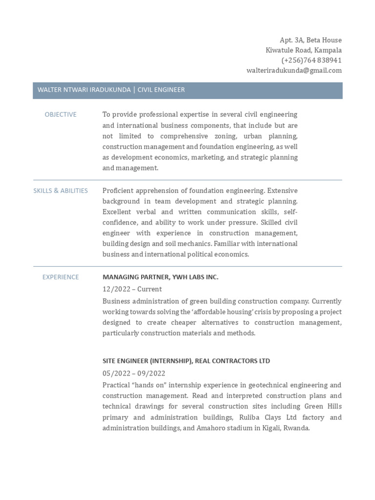 Walter Iradukunda - CV | PDF