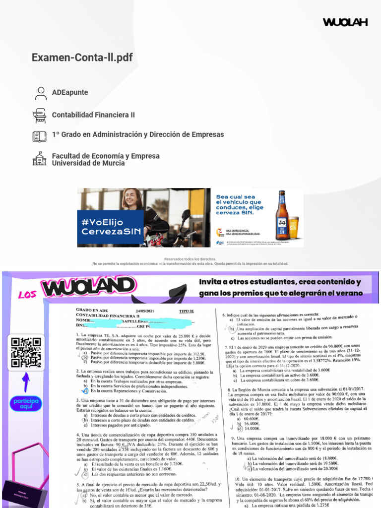 Wuolah Free Examen Conta LL | PDF | Contabilidad | Servicios financieros