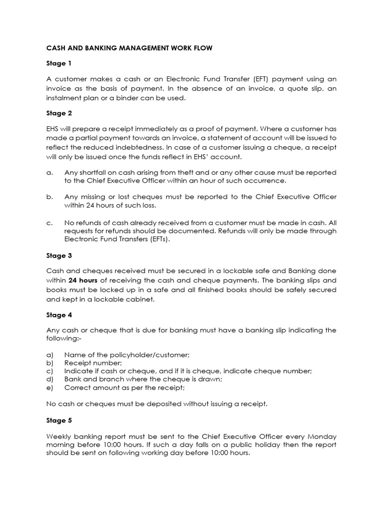 Cash and Banking Management Workflow | PDF | Business | Finance & Money ...