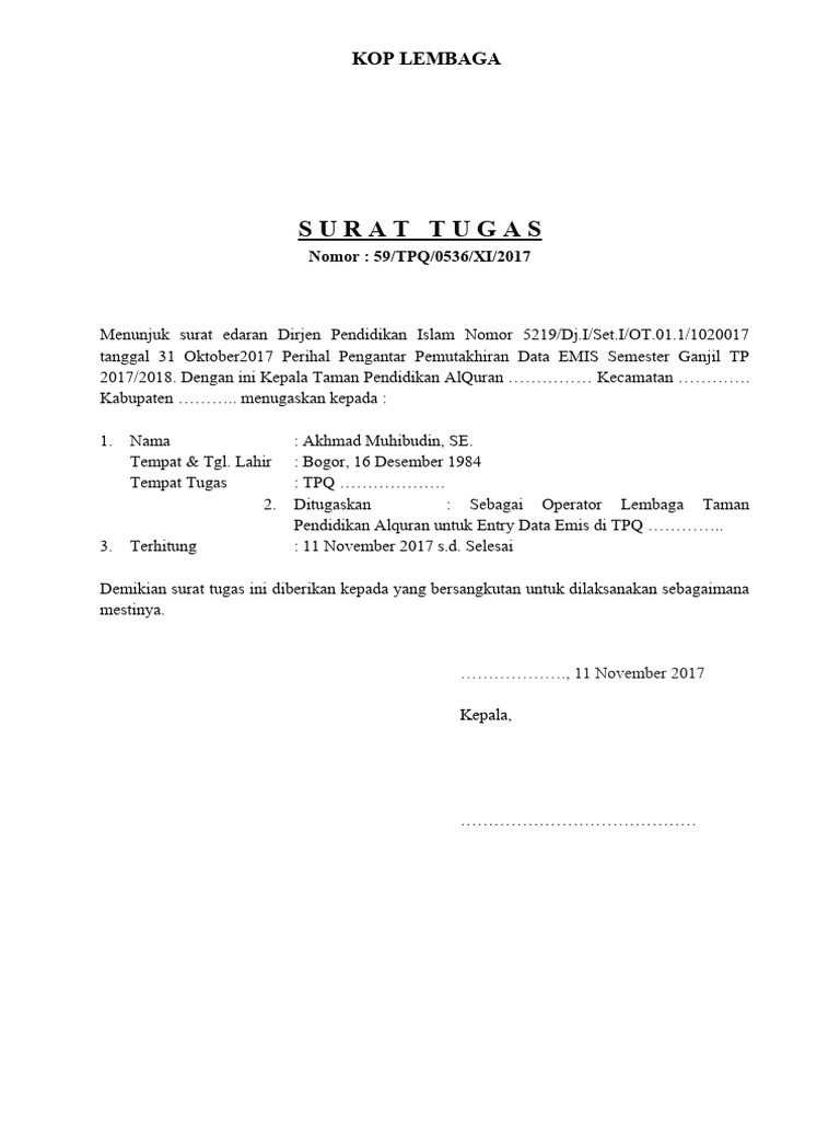 contoh sk surat tugas operator emis | PDF