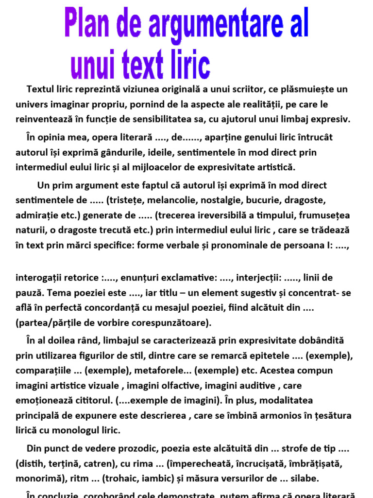 Plan de Argumentare Al Unui Text Liric | PDF