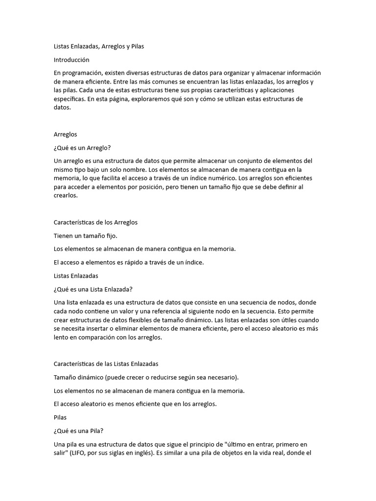 Notas Programacion - Tema 2 - Listas Arrays Pilas | PDF Notas Programacion - Tema 2 - Listas Arrays Pilas | PDF