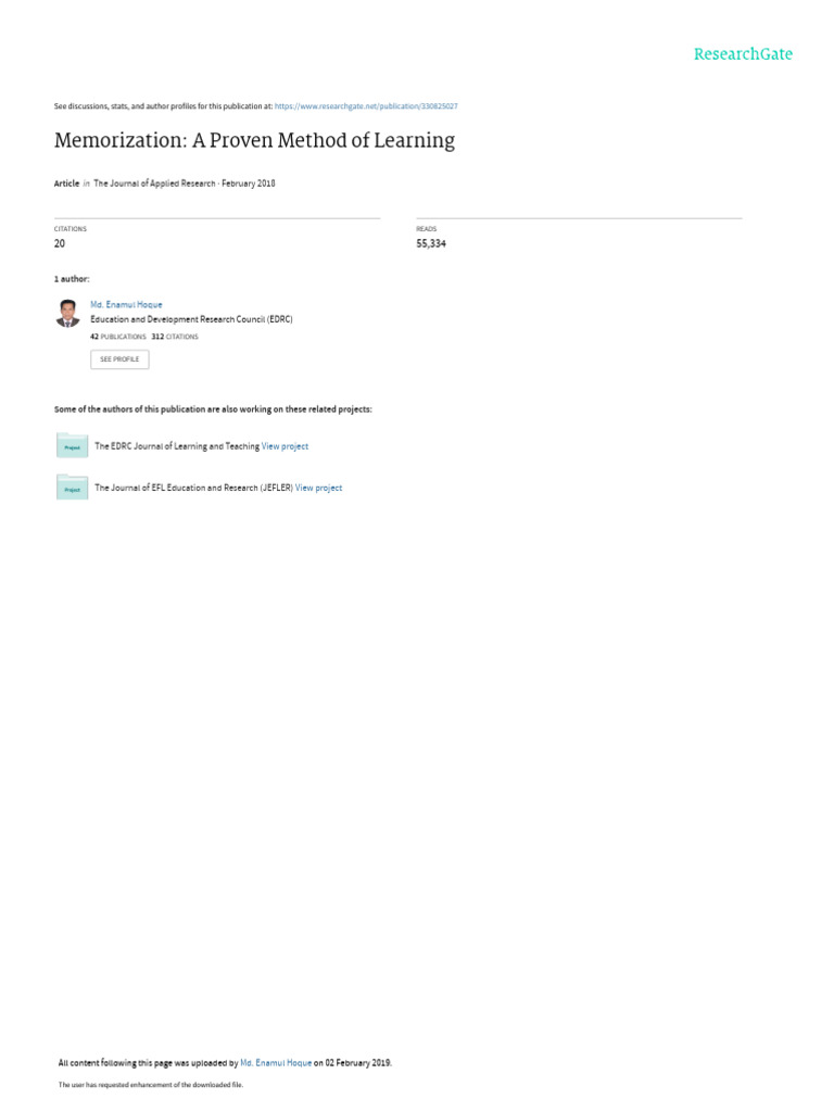 Memorization AProvenMethodofLearning | PDF