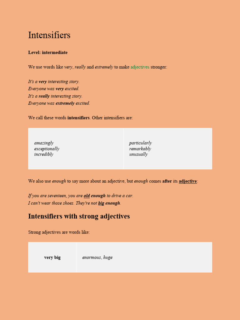 Intensifiers | PDF | Adjective | Semantics