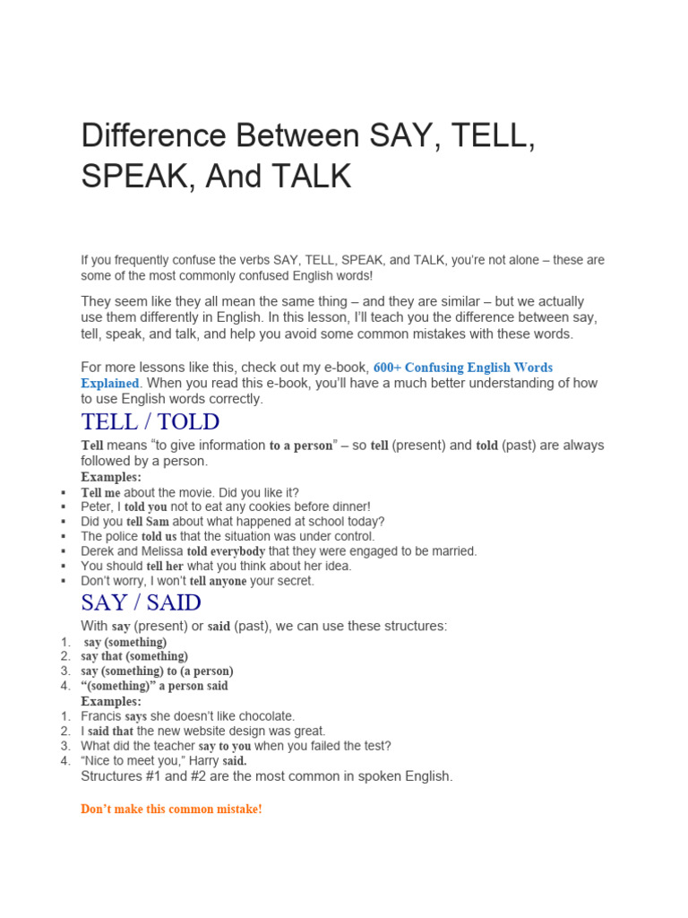 Say Tell Speak Talk | PDF Say Tell Speak Talk | PDF