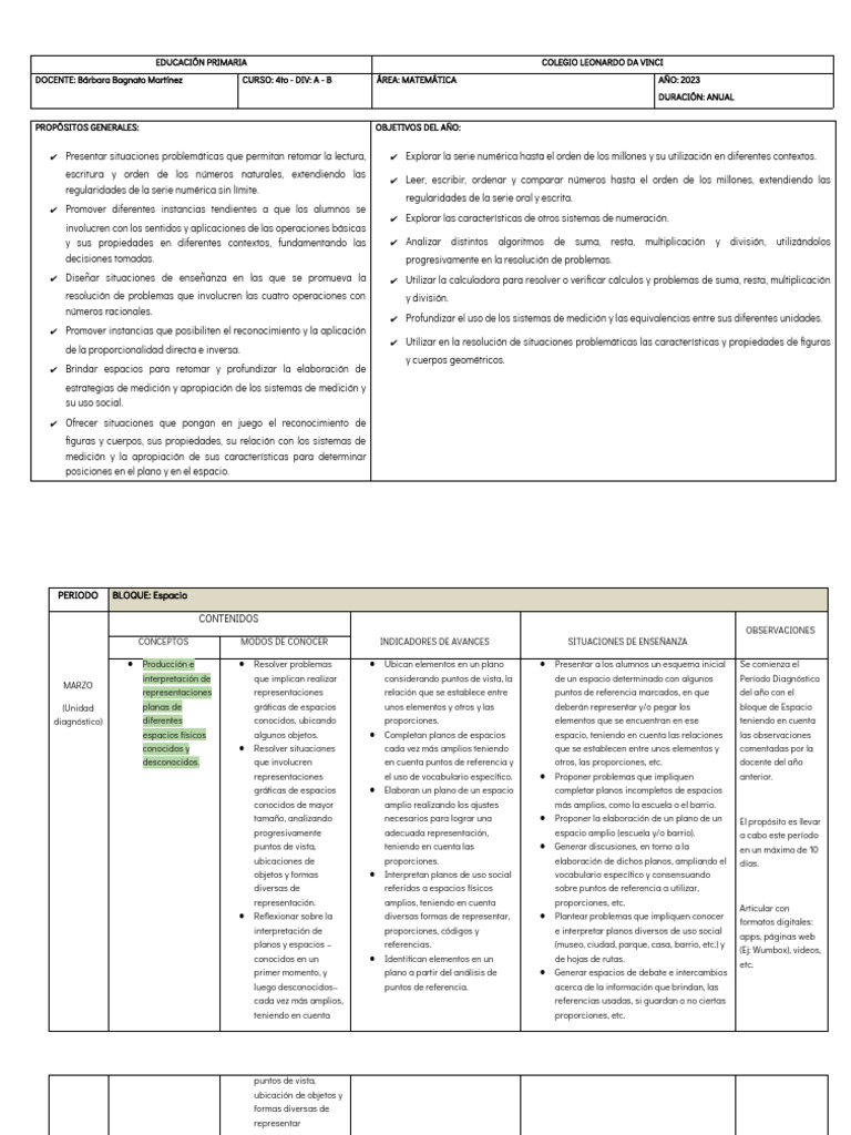 Planificación Anual Matemática 2023 Pdf Números Geometría 2207