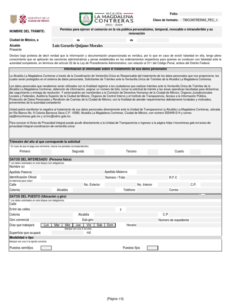 Permiso Comercio Vía Pública CDMX | PDF
