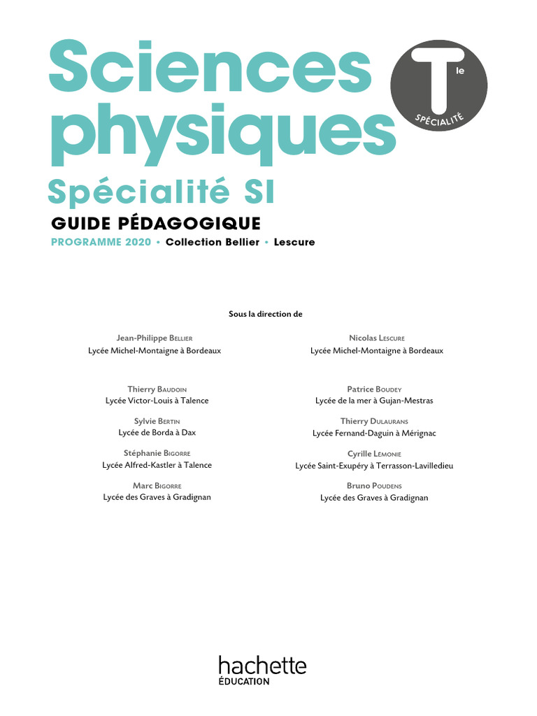 Sciences Physiques Spé. SI Terminale - Livre Du Professeur - Ed. 2020 by Jean-Philippe Bellier | PDF