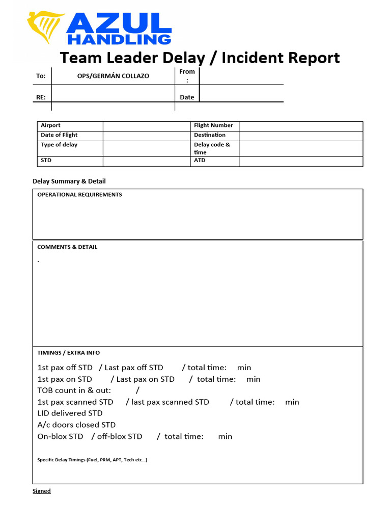 Delay Report en Blanco - No Escribir | PDF
