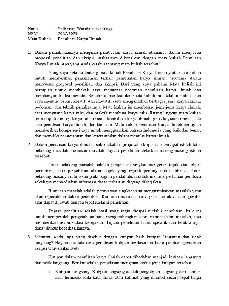 Salli Risqi Warida Suryadilaga - Penulisan Karya Ilmiah | PDF