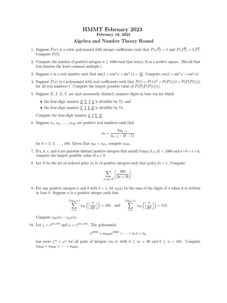 Problems | PDF | Polynomial | Numbers
