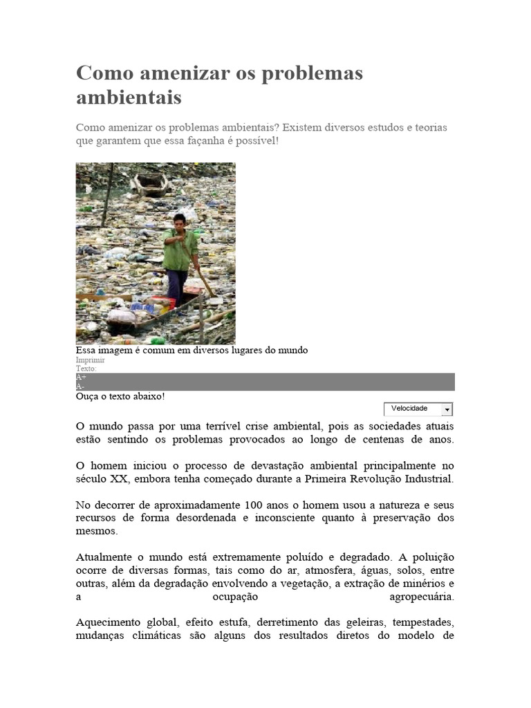 Como Amenizar Os Problemas Ambientais | PDF | Aquecimento global e ...