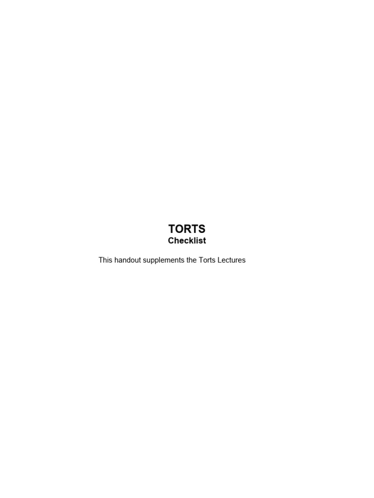 Torts Full Checklist | PDF | Negligence | Tort