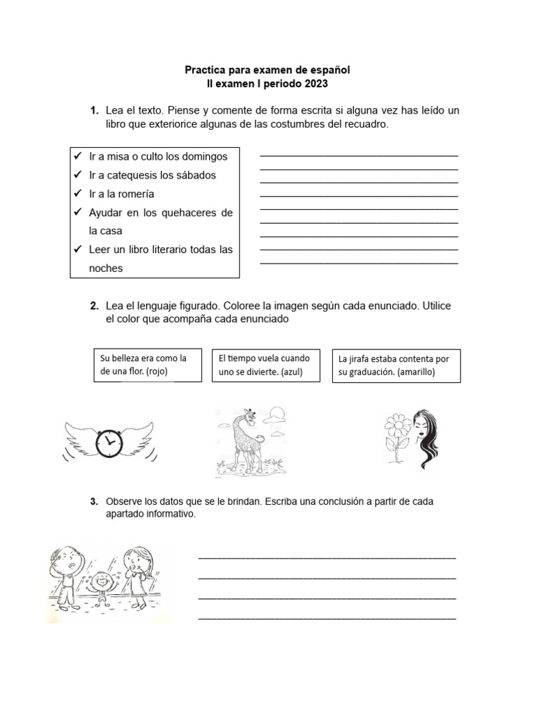Practica para Examen de Español Jade II Examen II Periodo 2023 | PDF
