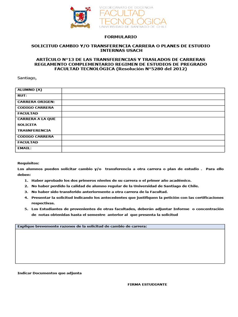 formulario_cambio_carrera_usach | PDF