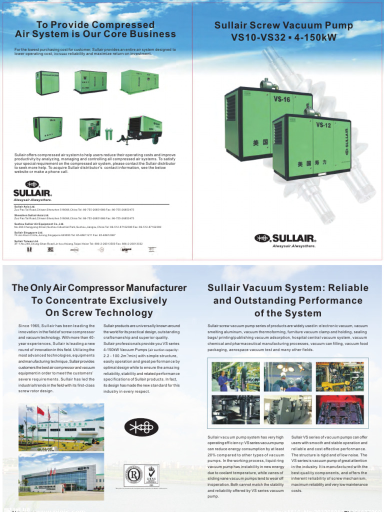 Sullair VS Series Vacuum Pumps Overview | PDF