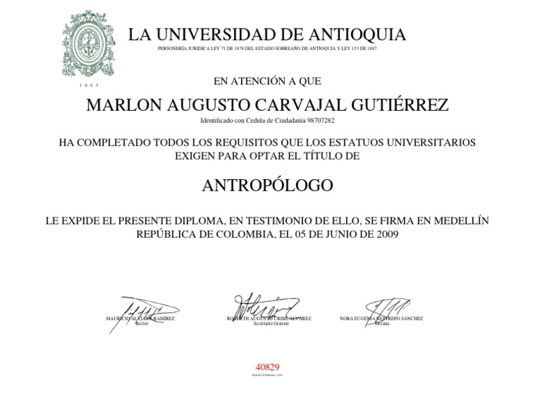 Diploma Universidad de Antioquia 22 | PDF