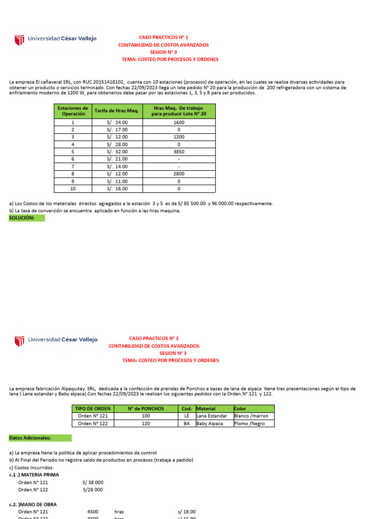 Caso Practico de Costeo Por Ordenes y Proceso - Grupo | PDF