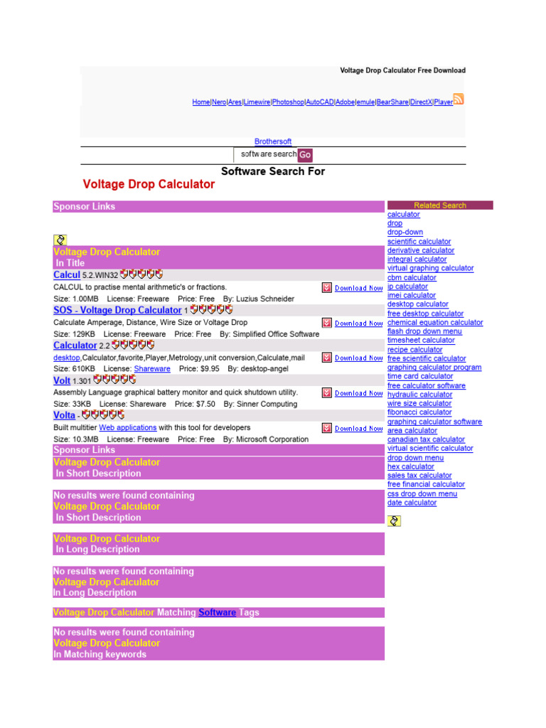 Voltage Drop Calculator: Software Search For | PDF | Calculator | Software