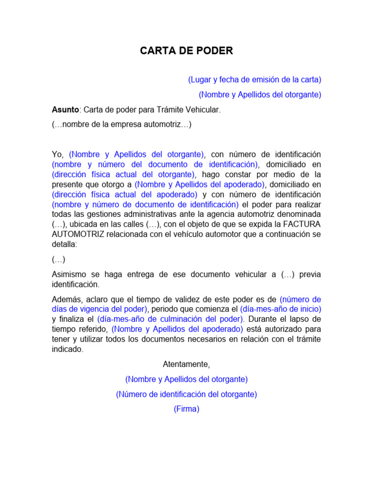 Carta Poder para Trámite Vehicular | PDF | Finanzas y dinero