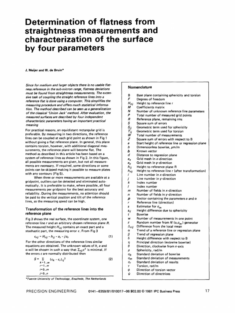 Determination of Flatness From Straightness Measurements and Charaterization of The Surface by ...