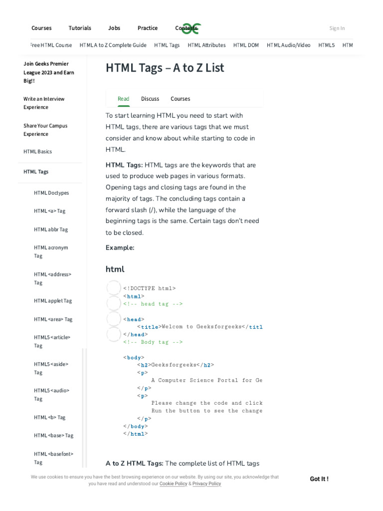 HTML Tags - A To Z List | PDF | Html Element | Html