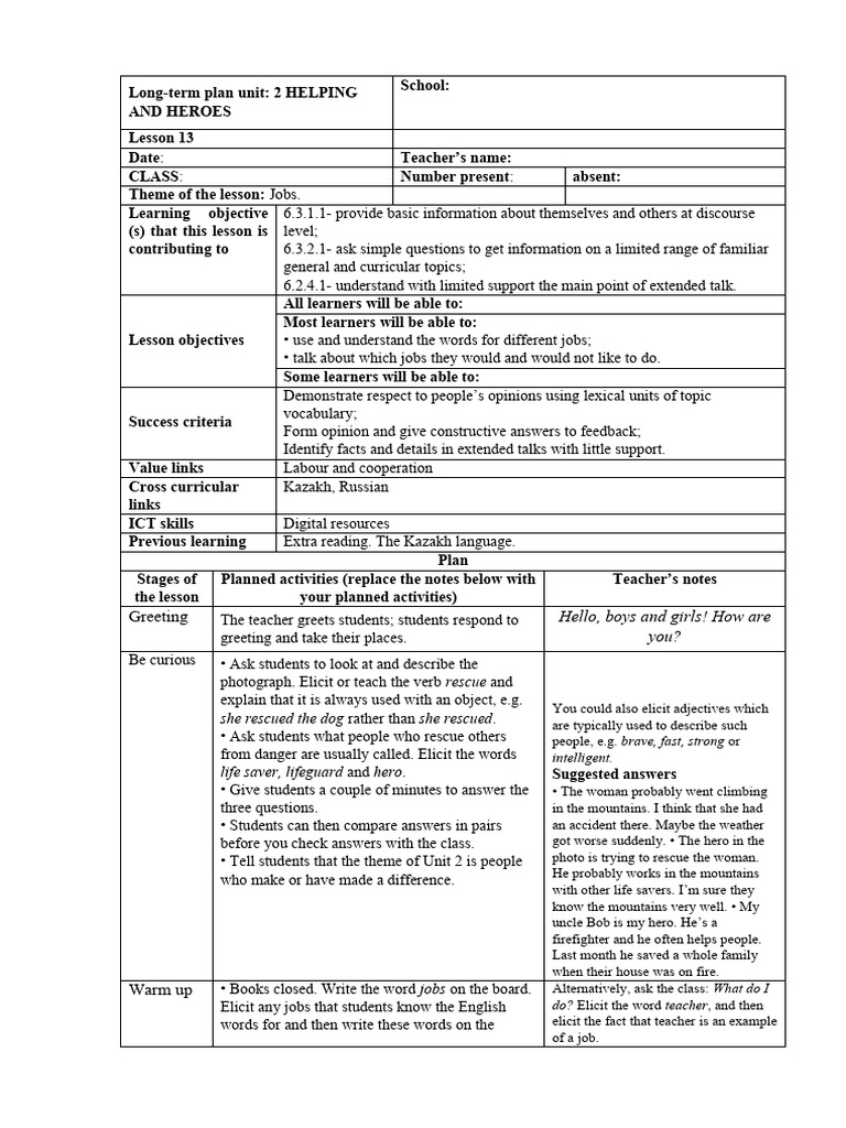 Jobs and Historical Figures Lesson Plan | PDF | Learning | Question