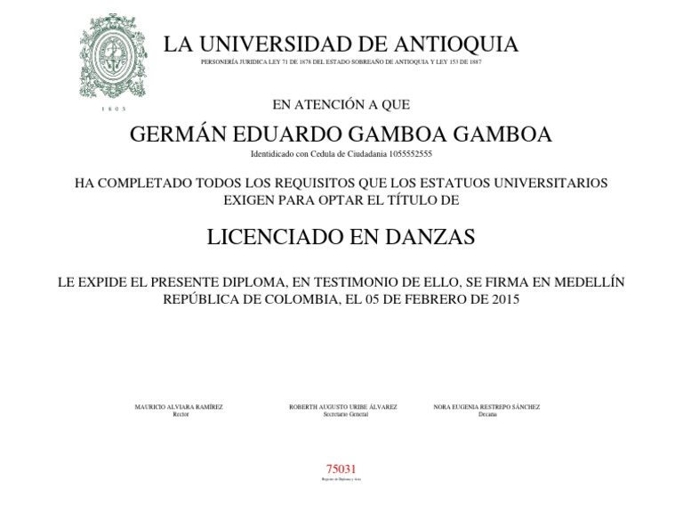 dIPLOMA UNIVERSIDAD DE MEDELLIN ENREGA HOYH | PDF