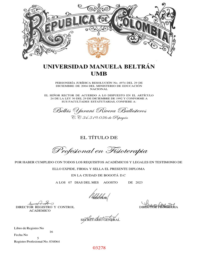 Diploma Universidad Manuela Beltran | PDF