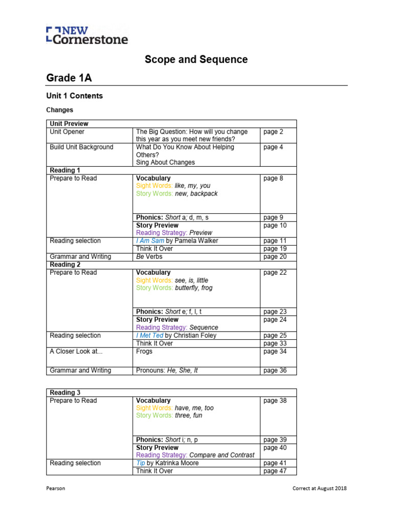 New Cornerstone L3 - Scope and Sequence | PDF