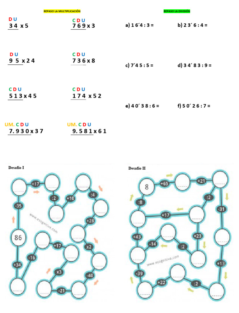 ACTIVIDADES DE REPASO MULTIPLICACIÓN Y DIVISIÓN | PDF