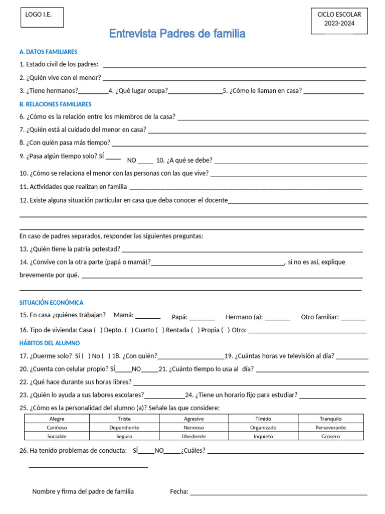 Entrevista Padres de Familia Word | PDF