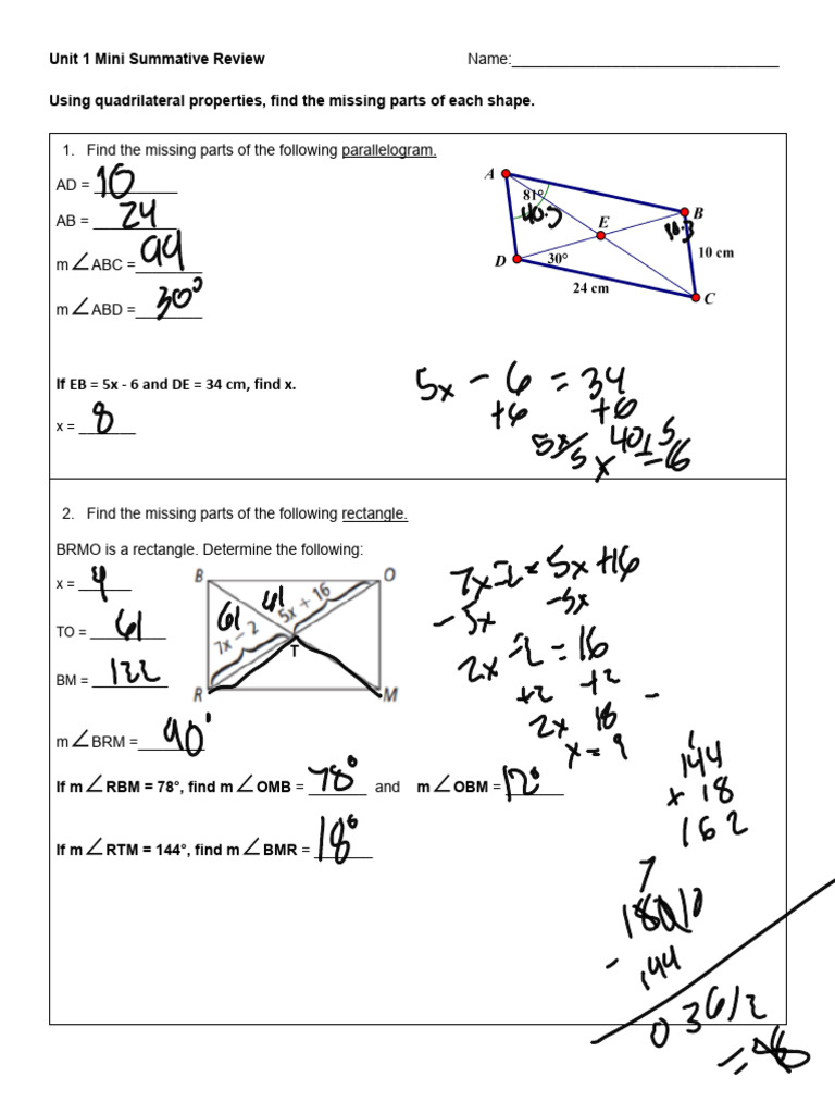 Quadrilateral Properties Review Worksheet | PDF | Teaching Methods ...