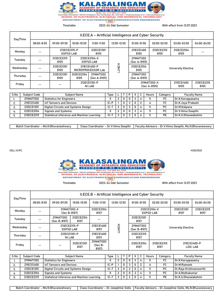 ECE - Class TT 2023-24 Odd 24-07-2023 | PDF | Electronic Engineering ...