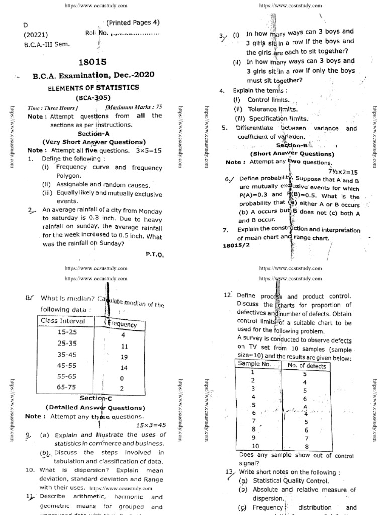 BCA Elements of Statistics 20 | PDF