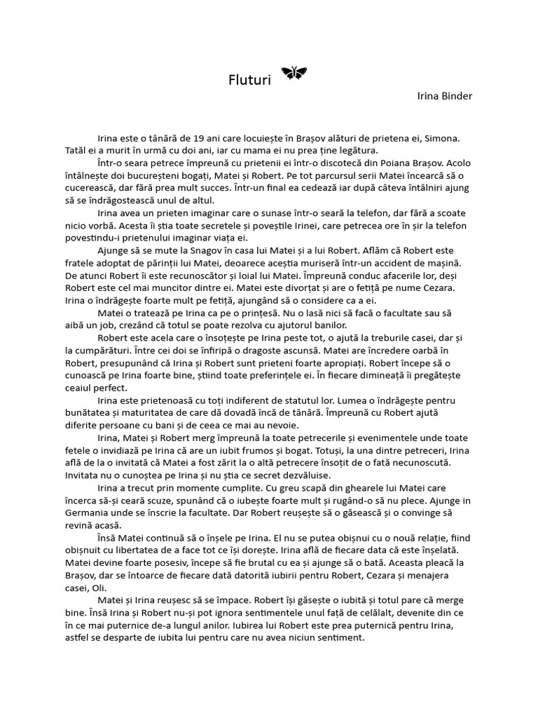 Fluturi - Irina Binder - rezumat | PDF