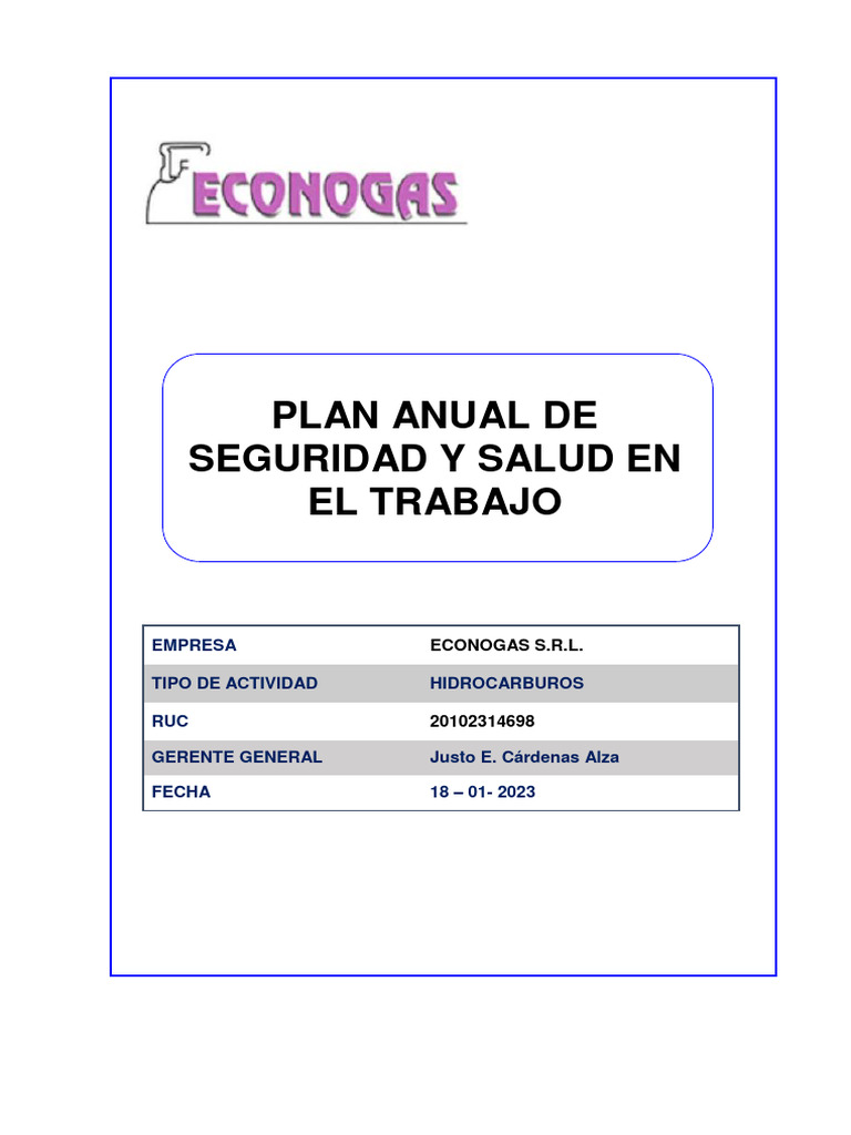 Plan Anual de SST ECONOGAS 2023 | PDF | Seguridad y salud ocupacional | Riesgo