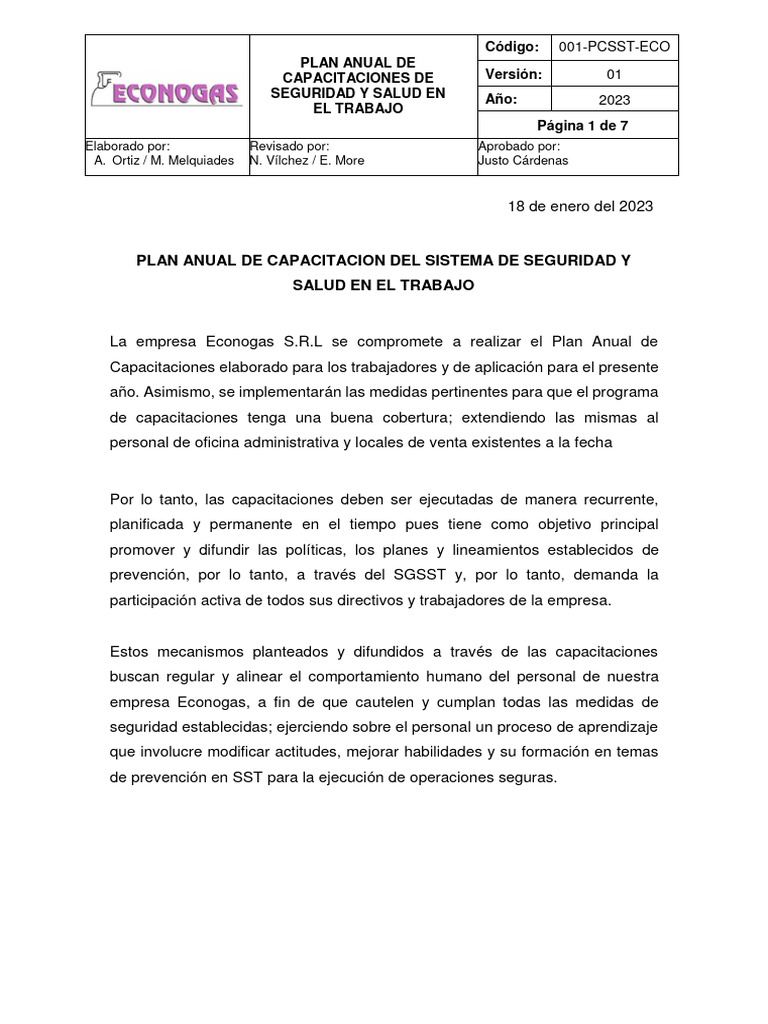 Plan Anual de Capacitación SST 2023 | PDF