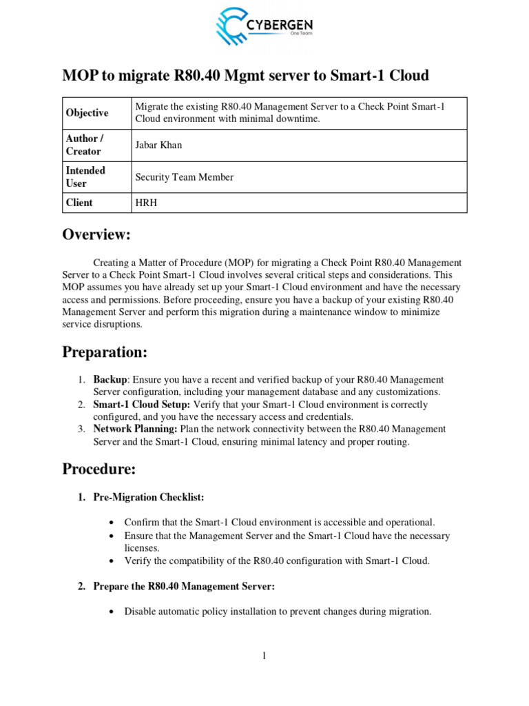 HRH - MOP - Checkpoint MGMT Server Migration | PDF