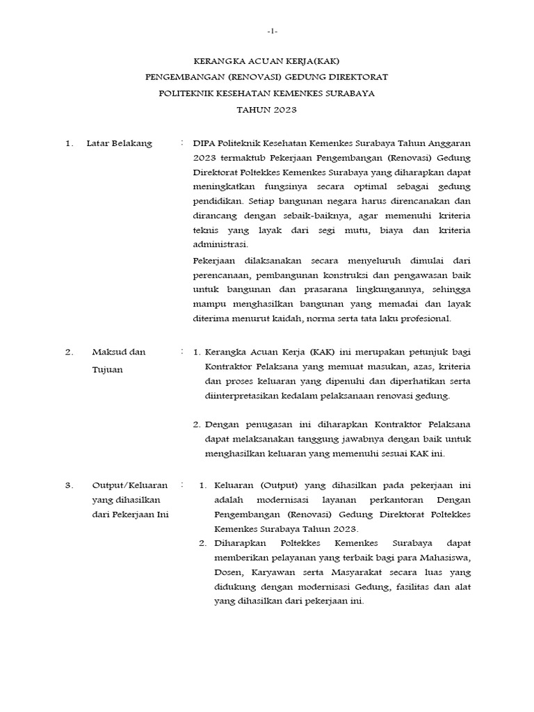 KAK Fisik Renov Direktorat | PDF