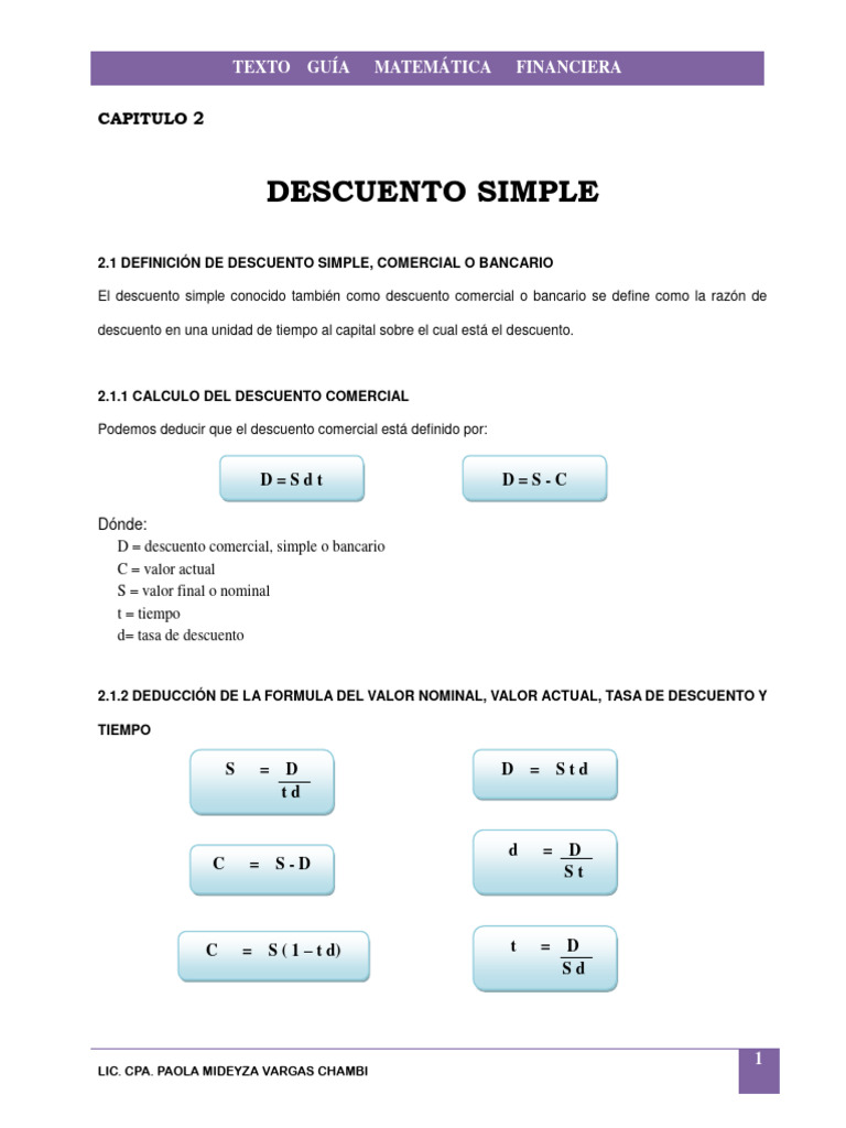 Tema 2 Descuento Simple | PDF | Interés | Bancos