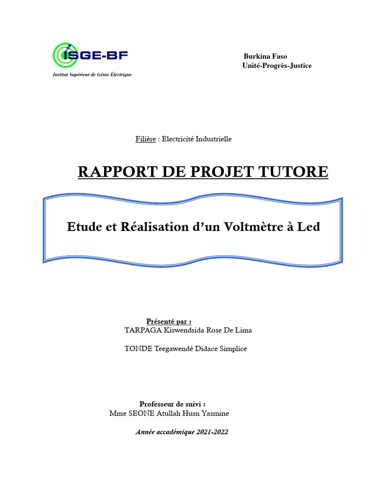 Rapport Final de Projet Tutoré | PDF