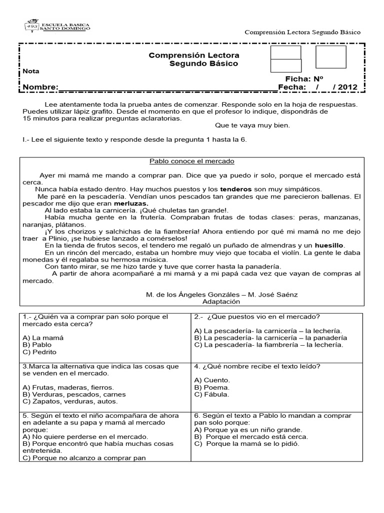 Guia de Comprensión Pablo Conoce El Mercado | PDF